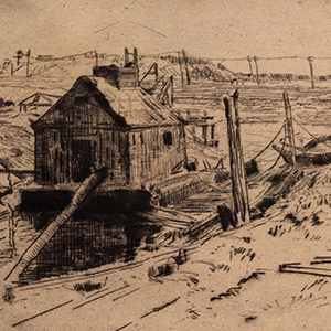 Floating Shack with Telephone Lines in the Distance